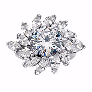 PalmBeach Jewelry Yellow Gold-Plated Two Tone or Platinum-Plated Sterling Silver Round and Marquise Cut CZ Cocktail Ring Size 6