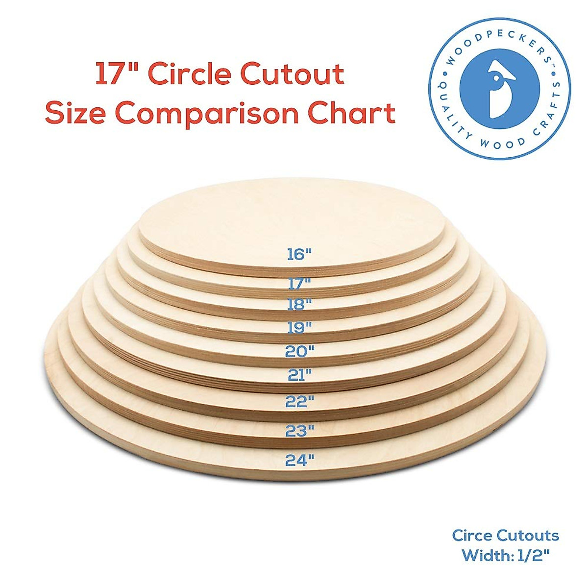 Wood Circles 17 inch 1/2 inch Thick, Unfinished Birch Plaques, Pack of 3 Wooden Circles for Crafts and Blank Sign Rounds, by Woodpeckers