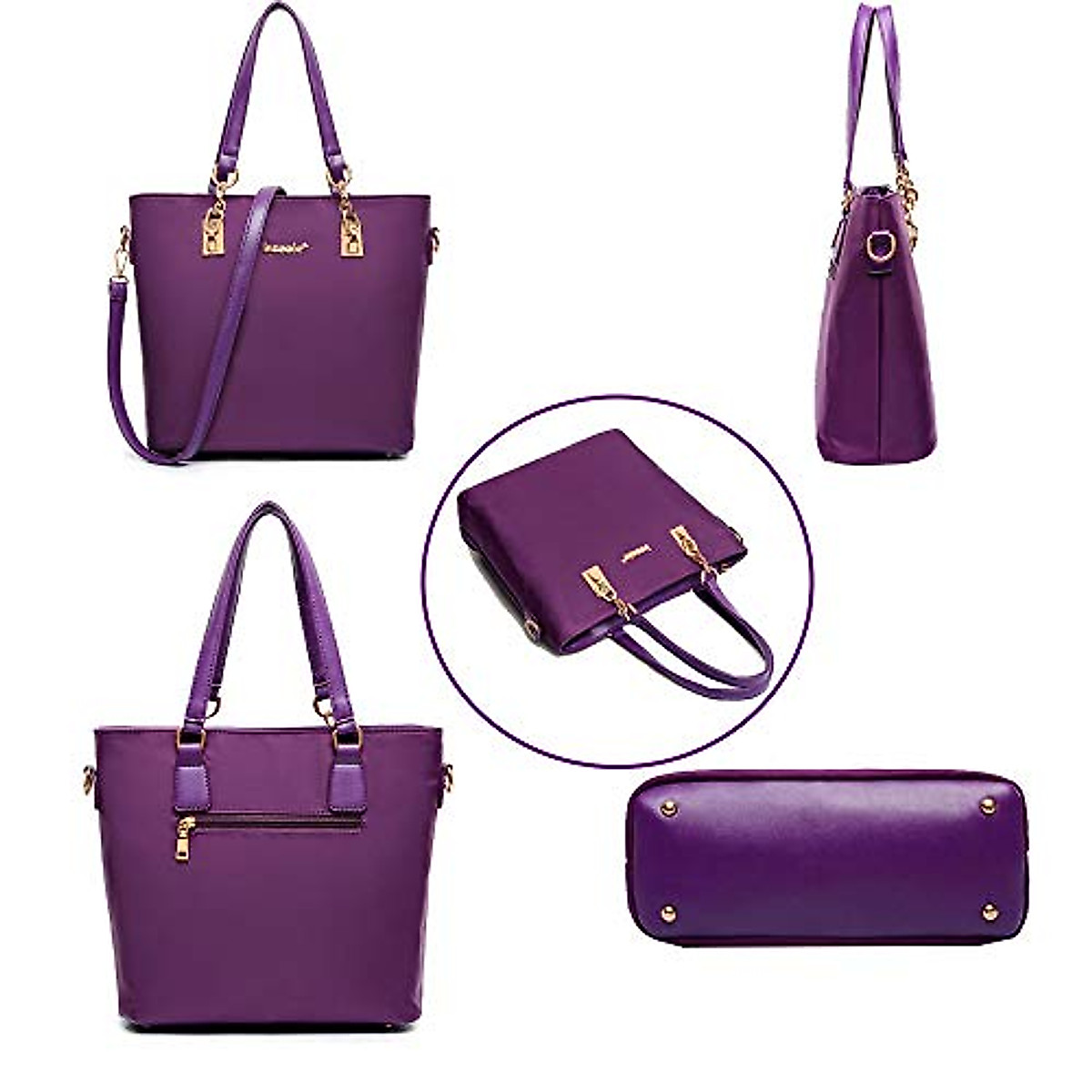 YAQUNICER Women PU Leather Handbags Tote Shoulder Bags Top Satchel Purses 6pcs Handbag Set Clutch Wallet-Purple