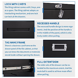 BYNSOE File Cabinet with Lock 3 Drawer Lateral File Cabinets for Legal/Letter A4 Size Metal Filing Cabinet for Office Home Requires Assembly(3 Drawers, Black)