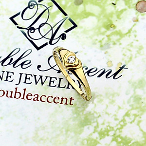 DoubleAccent 14K Gold Ring Round CZ Heart Yellow Gold Ring Size 2 To 5