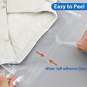 PigPotParty 100PCS 10"x13" Clear Plastic Cellophane Shirts Bags with Clothing Size Stickers, Resealable Self Seal Adhesive Bags for Jeans, Hoodies, Sweater, T-Shirt, Dress, Gift Packaging on Retail
