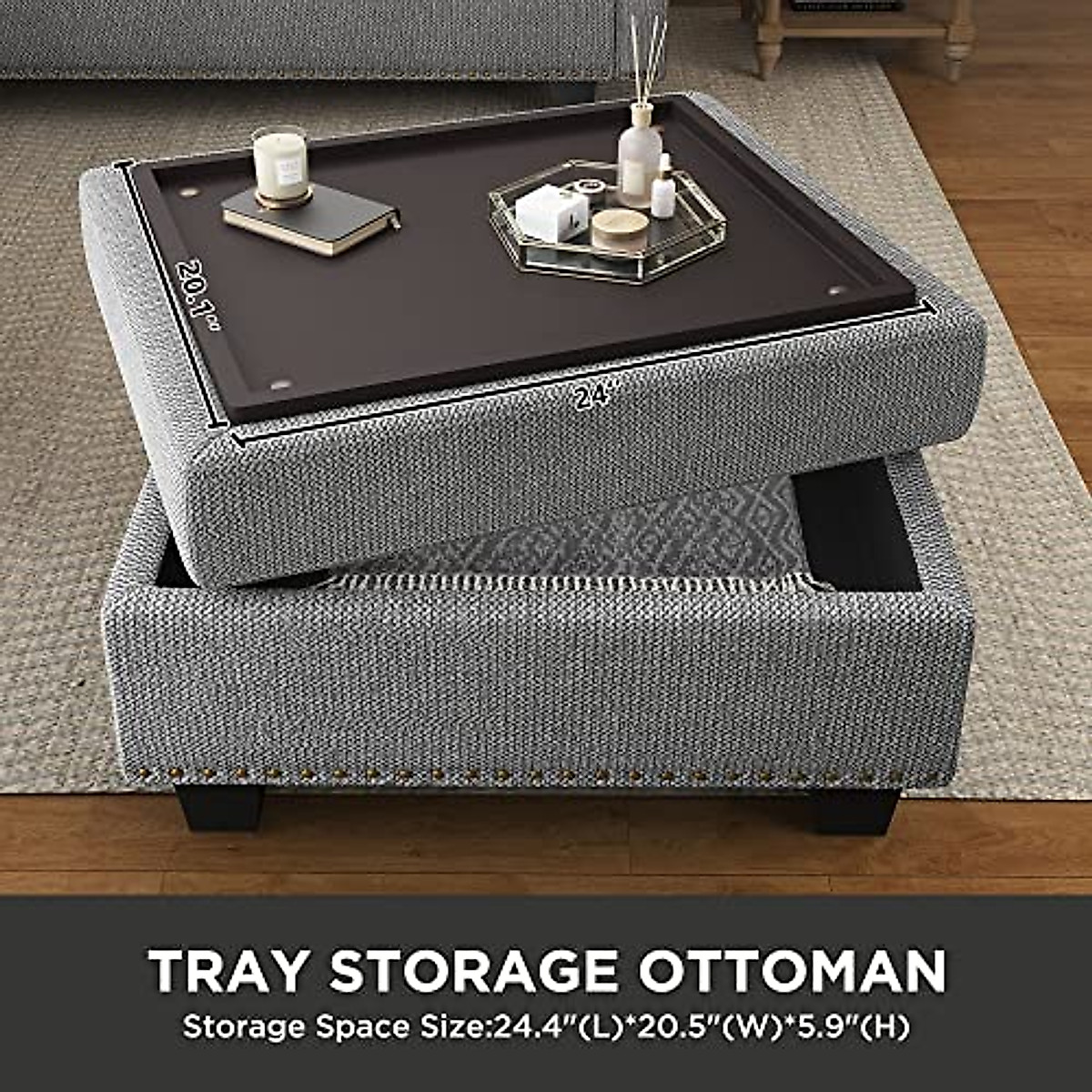 HONBAY Convertible Sectional Sofa, L Shaped Couch with Storage Ottoman, Reversible 4 Seat Corner Sofa for Small Apartment,Light Grey