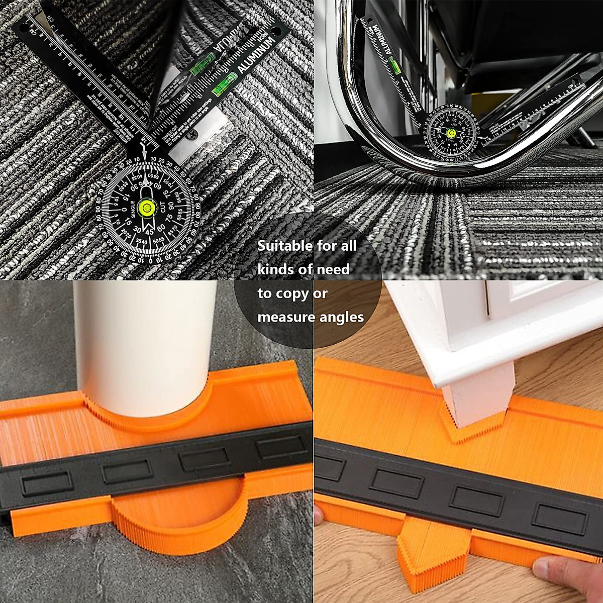 7 inch Aluminum Protractor Angle Finder & Contour Gauge(10 inch Lock), Miter Saw Protractor with Bubble Level, Irregular Shape Duplication Gage Tool for Carpentry, DIY Handyman, Home improvement