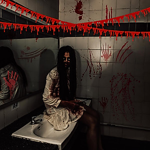 Dohia Dripping Blood Banner Halloween Glitter Red Bloody Garland Vampire Diaries Zombie Horror Themed Hanging Ornament Halloween Party Decorations D3-LXLHDS