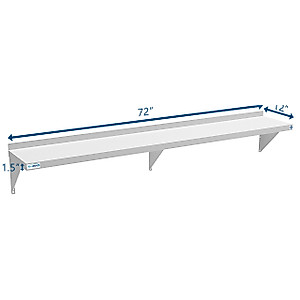 KoolMore NSF Stainless Steel Wall Mount Shelf - Industrial Grade Metal Shelving for Commercial Restaurant Kitchens 12 x 72