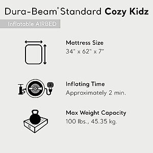 Intex 66803EP Cozy Kidz Inflatable Airbed: Fiber-Tech – Velvety Soft Surface – Carry Bag Included – Color May Vary – 34.5" x 62" x 7"