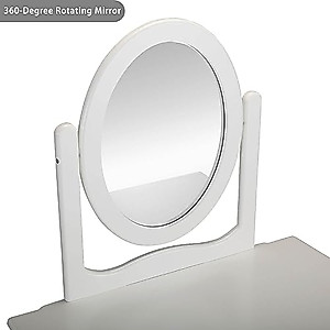 RIDFY Modern Vanity Desk with Cushioned Stool,Vanity Table Set with Large Drawers,Makeup Dressing Table with 360° Rotating Mirror for Women,Small Space Office, Writing, Reading,White