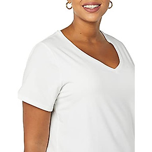 Amazon Essentials Women's Classic-Fit Short-Sleeve V-Neck T-Shirt, Pack of 2, White, Large