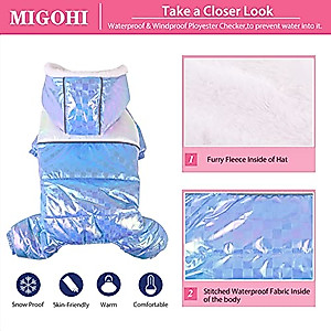 MIGOHI Small Dog Coat, Waterproof Puppy Down Jacket Padded Vest with Hooded for Cold Weather, Reflective Dog Winter Coat Snowproof Dog Jackets with 4 Legs Pet Apparel for Small Medium Dogs, Blue XS