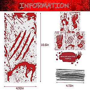 DIYASY Halloween Cellophane Candy Bags, 150 Pack Treat Goodie Bags for Kids Plastic Goody Snack Bag Bulk Party Favors with 180 Twist Ties