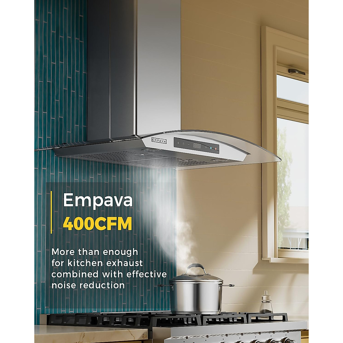 Empava Wall Mount Range Hood 30 Inch, Ducted/Ductless(Charcoal-Filter Sold Separately), Kitchen Exhaust Stove Vent with 400CFM, Tempered Glass, LED Light Stainless Steel, EMPV-30RH06