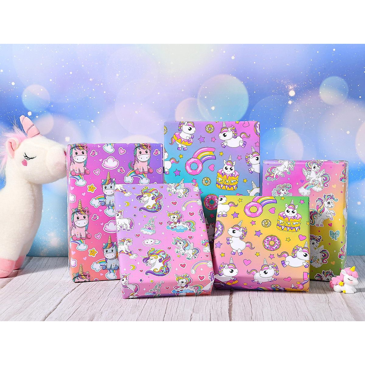 Sikiweiter Unicorn Wrapping Paper - Unicorn Wrapping Paper Birthday Girl, 8 Sheets Princess Wrapping Paper, 19.7 x 27.6 Inches Per Sheet