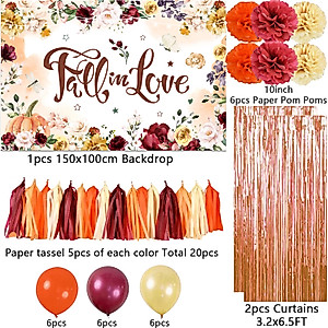 Fall In love Bridal Shower Decorations Fall Wedding Decorations 47pcs Fall Bridal Shower Decorations Set Includes Backdrop, Paper Pom Poms, Paper Tassel, Curtains and Balloons