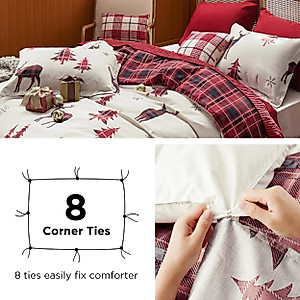 Bedsure Christmas Duvet Cover Queen - Christmas Bedding Queen Size, Reversible Buffalo Check Printed Christmas Plaid Duvet Cover, Includes 1 Duvet Cover and 2 Pillow Shams (Queen, Reindeer)