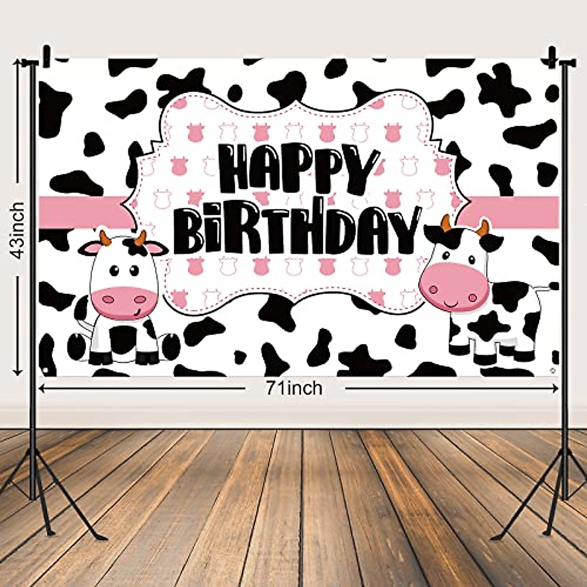 Cow Birthday Party Supplies Funny Cow Party Decorations Backdrop Cow Themed Birthday Banner Happy Birthday Photography Background for Farm Birthday Party Farm Animal Theme Party Favors, 71 x 43 Inch