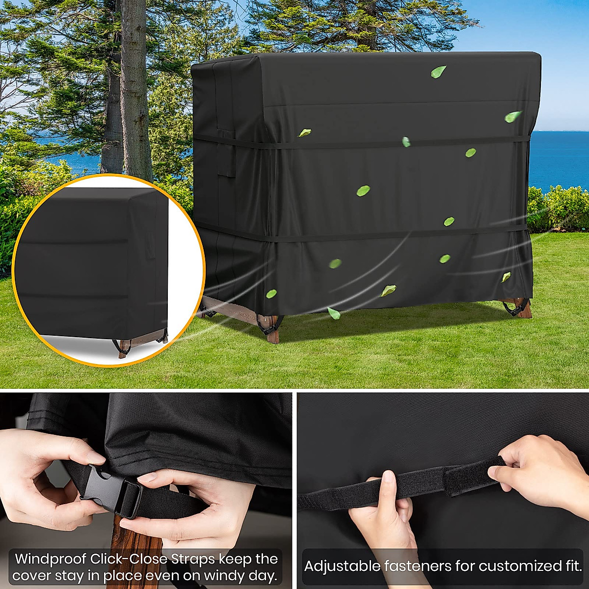 Velway Outdoor Swing Cover 3 Triple Seater Waterproof Patio Hammock Cover 87x49x70 All Weather Windproof Glider Chair Cover for Garden Furniture, Black