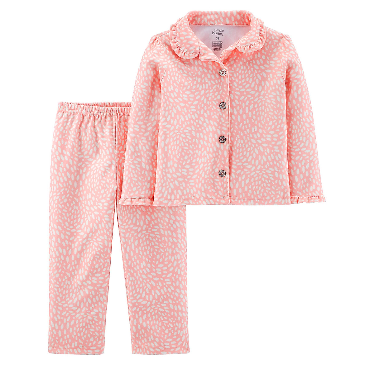 Simple Joys by Carter's Baby Girls' 2-Piece Coat Style Pajama Set, Pink White Dots, 12 Months