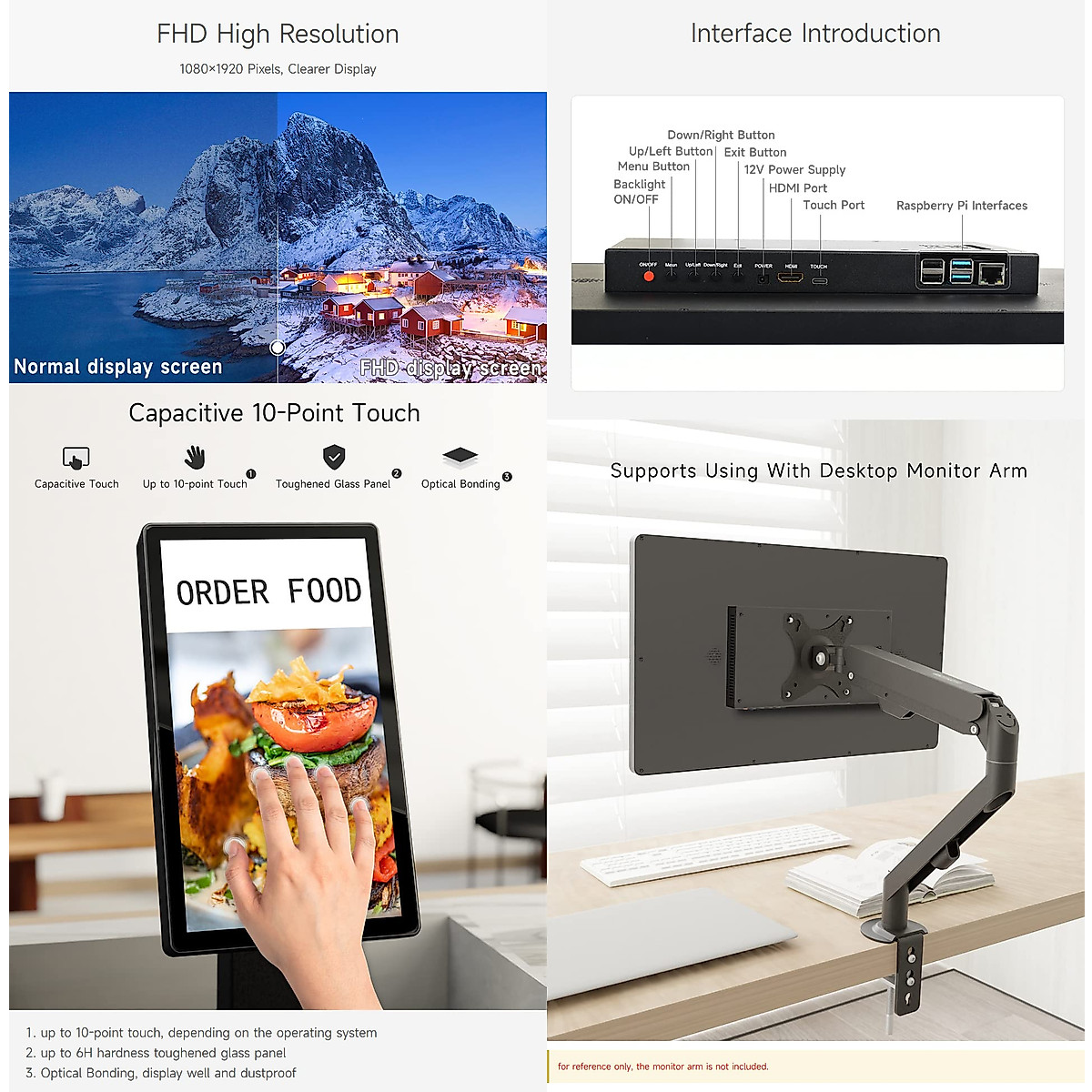 waveshare 21.5inch Capacitive Touch Monitor, 1080×1920 Full HD, Compatible with Raspberry Pi/Jetson Nano/PC-Monitor Only