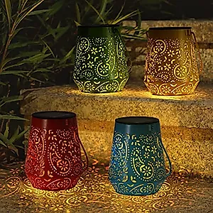 4 Pack Solar Lanterns Outdoor Garden Decor - OxyLED Solar Lights Decorative Lantern Waterproof 4 Colors LED Hanging Solar Powered with Handle for Outside Table Patio Yard Porch Fence Pathway Christmas