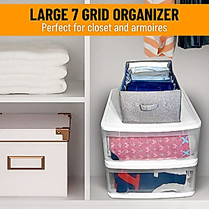 Large Clothes Organizer for Jeans and Sweaters, Sturdy, Stackable, 7 Grid, 2 Handles, Foldable