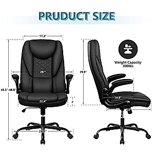 Guessky Office Chair, Executive Office Chair Big and Tall Office Chair Ergonomic Leather Chair with Adjustable Flip-Up Arms High Back Home Office Desk Chairs Computer Chair with Lumbar Support (Black)
