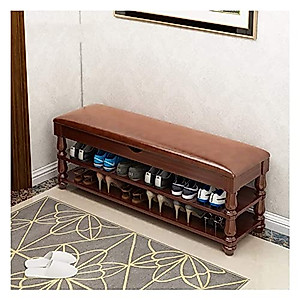 ALDEPO Shoe Cabinet Multi-Layer Solid Wood Shoe Changing Stool Retro Sitting Shoe Rack Large Capacity Home Storage with PU Leather Seat Save Space Corridor Bathroom Office Shop