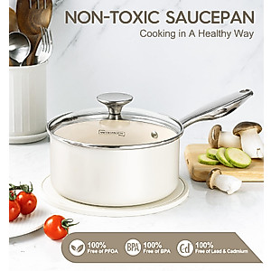 MICHELANGELO Sauce Pan Sets - Ceramic Sauce Pan with Lid, Nonstick Saucepan Set, 1Qt & 2Qt & 3 Qt Small Pots for Cooking, Non-Toxic Sauce Pot, White