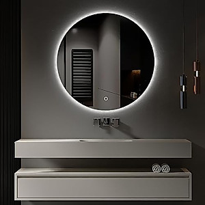 DELURA Round Led Bathroom Makeup Mirror, Wall-Mounted Vanity Mirror, 6000K/4000K/3000K Circle Makeup Mirrors (50-80cm) (Size : 50cm)