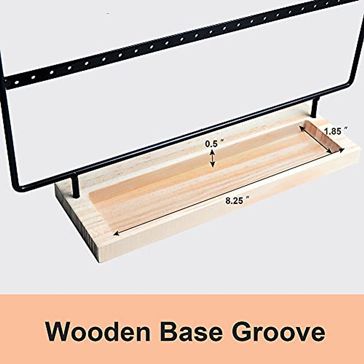 sovia Earring Organizer 3-Tier 75 Holes Jewelry Organizer Display Stand,Metal Earring Holder with Wood Basic stand,Necklace holder Storage Tray for Ring,Earrings,Ear Stud,Bracelets(Black)