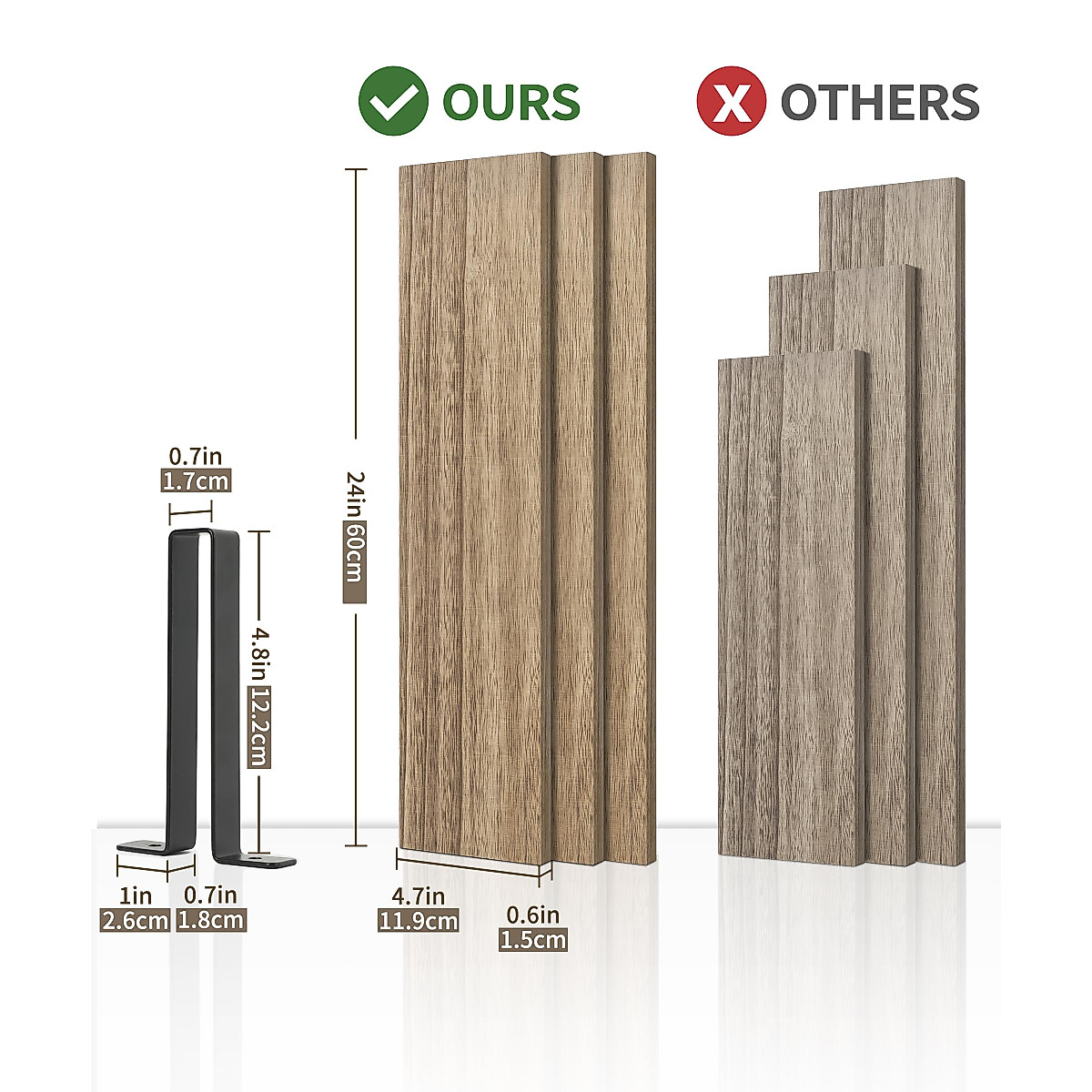 Sapowerntus Wood Floating Shelves Bathroom Wall Mounted, 24 Inch Light Rustic Farmhouse Narrow Shelf Storage, Bedroom Living Room Kitchen Office Display Decor with U Metal Brackets Set of 3