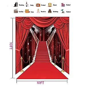 10X10FT Hollywood Theme Party Decorations Photo Backdrops Red Carpet Backgrounds Vinyl Photography Background Backdrops for Wedding Birthday Party Decoration CY-053