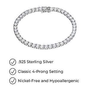 Amazon Essentials Platinum Plated Sterling Silver Round Cut Cubic Zirconia Tennis Bracelet (4mm), 7" (previously Amazon Collection)