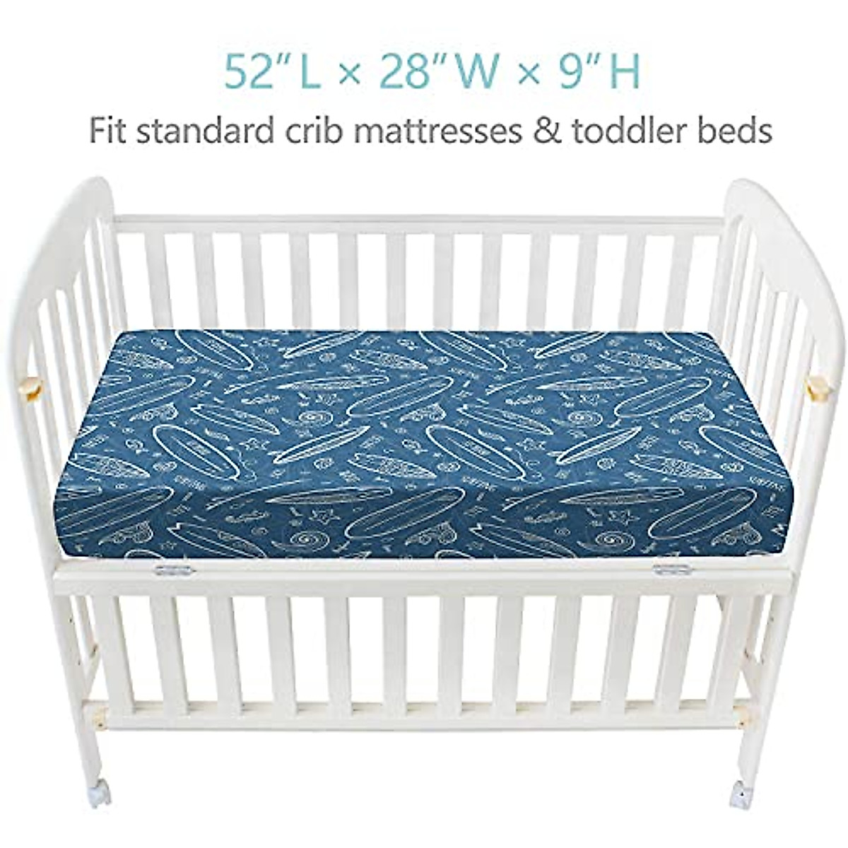 Microfiber Baby Crib Sheets,Ultra Soft Crib Sheets Fitted for Standard Crib Mattress,Toddler Sheet Set for Boys or Girls,Machine Washable, Soft,Breaths,Blue Wave Swirls Sheet Fits 28"x 52"x 8''