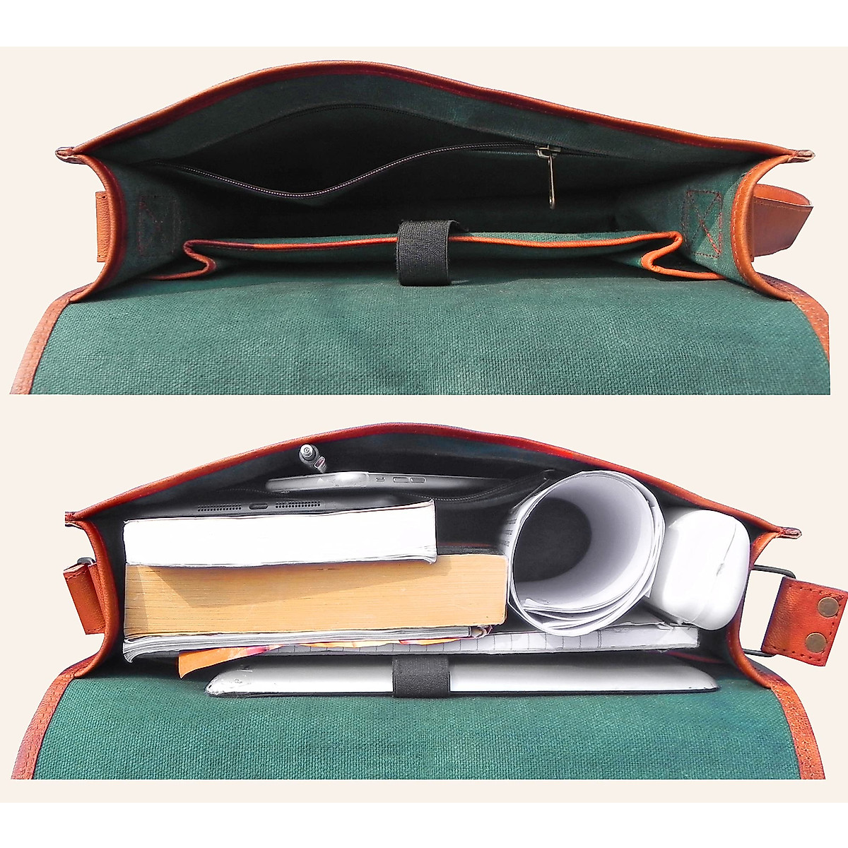 RUSTIC TOWN Retro Style Leather Satchel bag and Leather Antique Deckle Edge Paper Journal for Professional, and Artists