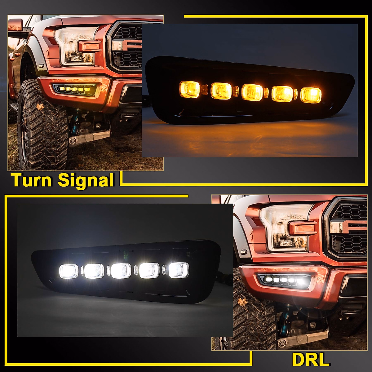 Ford Raptor Fog Lights with Switchback LED Turn Signals Daytime Running Light Compatible for Ford Raptor 2017 2018 2019 2020 Gen 2