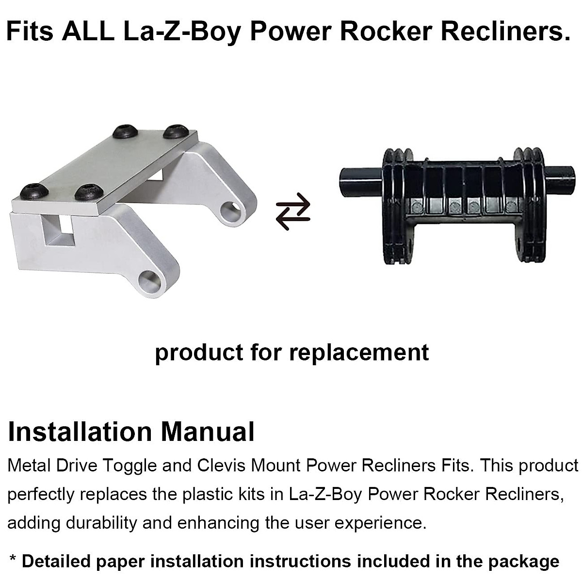 Upgrade Metal Drive Toggle and Clevis Mount 4 Plastic Deformable Bushings for La-Z-Boy/LazyBoy/La Z Boy/Lazy Boy Power Recliners