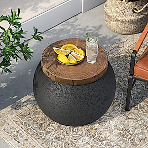 SUNBURY 17" Outdoor Indoor Side Table for Patio, Accent Decorative Garden Stool Wooden-Look Top Concrete Table for Livingroom Bedroom, Garden, Backyard