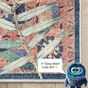 Well Woven Apollo Botanical Tiger Navy Washable Rug – Dining Room & Bedroom, 5'3" x 7'3", Durable