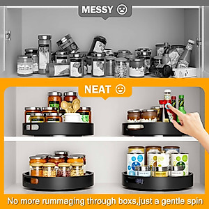 Homerays 12 Inch Lazy Susan Organizer, Kitchen Rotating Spice Rack, Bamboo Lazy Susan with Double Handles for Kitchen Cabinet (Black, Medium)