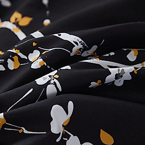 ARYURBU Floral Duvet Cover Set Queen Size with 2 Pillowcases Black, Flower Branch Printed Design, Lightweight Soft Microfiber Comforter Cover Bedding Set 3pcs with Zipper Closure and Corner Ties