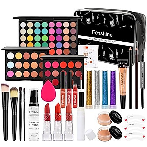 Fenshine All In One Makeup Kit for Women, Full Makeup Gift Set for Beginners, Makeup Essential Starter Bundle Include Eyeshadow Palette Lipstick Eyebrow Pencil Brush Set (Type C)