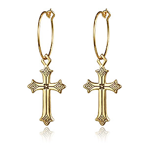 Cross Earrings for Women14K Gold Plated Dangle Vintage Hoop Drop Faith Earrings Jewelry Gifts Gold Cross Earrings for Women