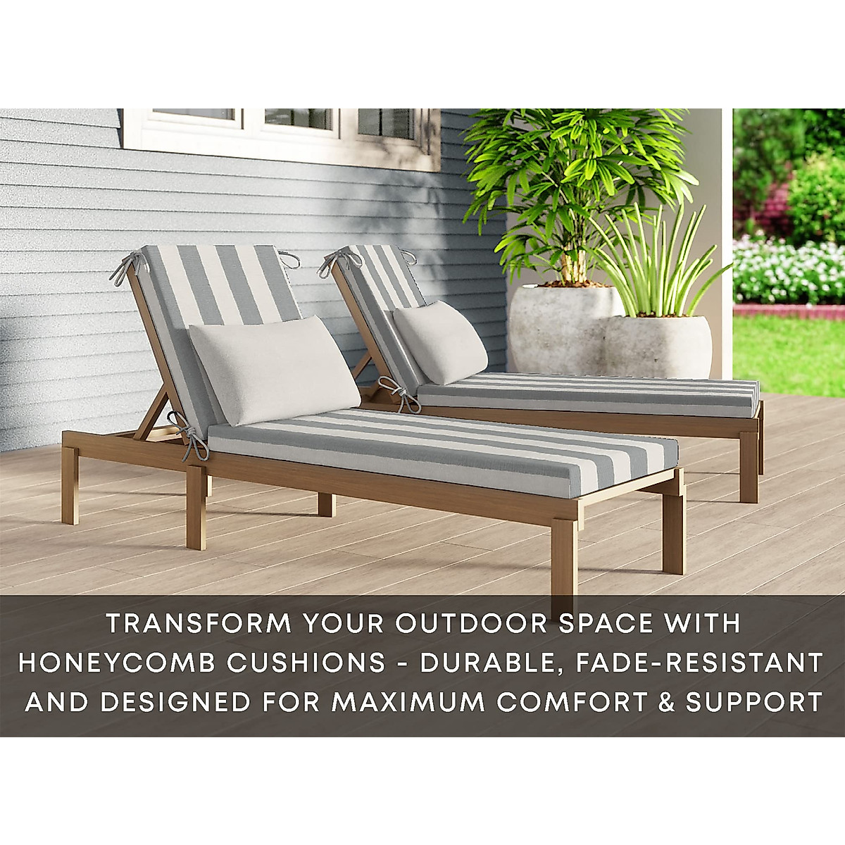 Honeycomb Outdoor Chaise, 22.5" W x 70" L, Stripe Stone Beige Patio Cushion