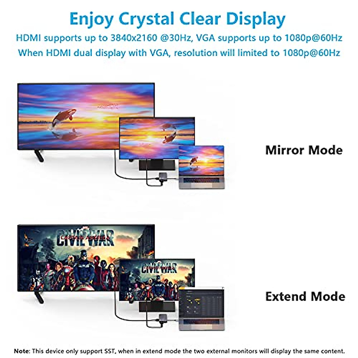 WAVLINK USB C Hub, 10-in-1 Type C Adapter Mini Docking Station with 4K 30Hz HDMI,2K 60Hz VGA,RJ45 Ethernet,2 USB 3.0,USB 2.0,SD/TF Card Reader,3.5mm Audio Jack,87W PD for Windows Mac and More