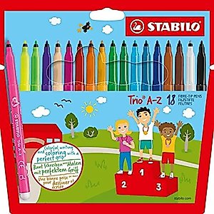 Stabilo Trio A-z 378/1-18-01 Fibre-tip Pens With Triangular Grip Zone 0.7 Mm Case With 18 Colours