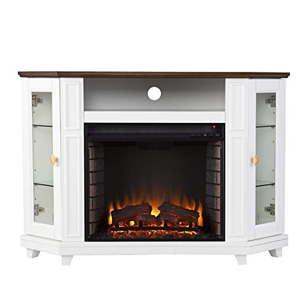 SEI Furniture Dilvon Electric Media Fireplace w/Storage, White/Brown