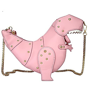 Ondeam Dinosaur Shoulder Purses,PU Rivet Tyrannosaurus Rex CrossBody Bag for Girl Women(Pink)