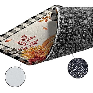 Fall Thanksgiving Round Area Rug 3ft,Washable Outdoor Indoor Carpet Runner Rug for Bedroom,Kitchen,Living Room,Office,Area+Rug Small Bath Door Desk Floor Mat Autumn Pumpkin Flower Leaves Plaid Check