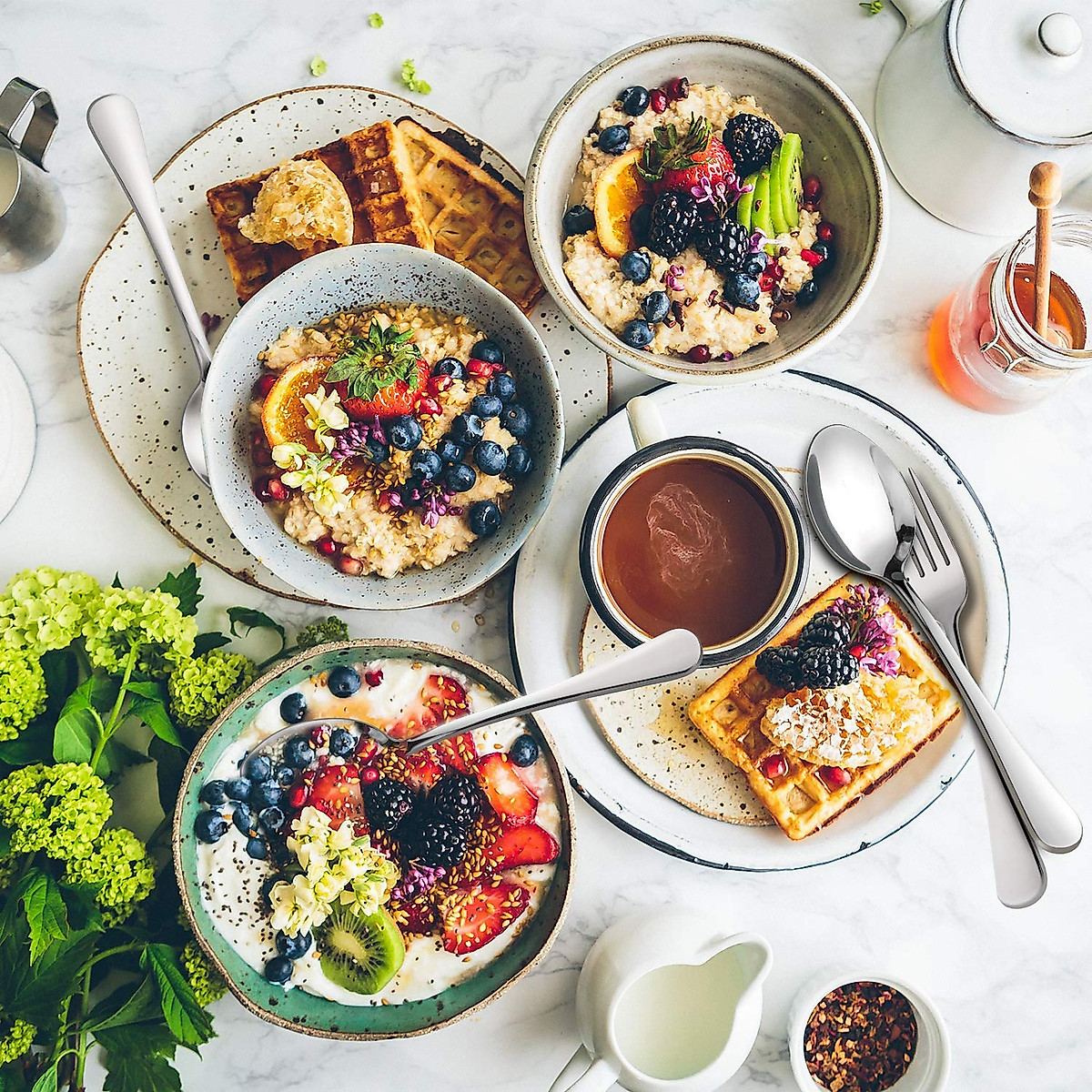 Hiware 36-piece Forks and Spoons Set, Stainless Steel Silverware Flatware Set for Home, Kitchen or Restaurant - Mirror Polished, Dishwasher Safe